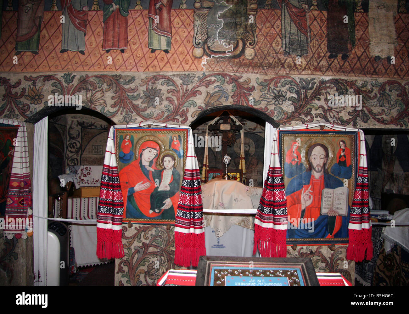 Painted church interior, ASTRA, Open Air Museum, Sibiu, Transylvania ...
