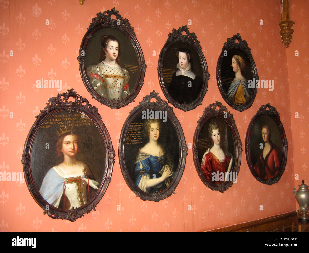 Portraits of Rohan family on walls of Sychrov chateau Czech Republic ...