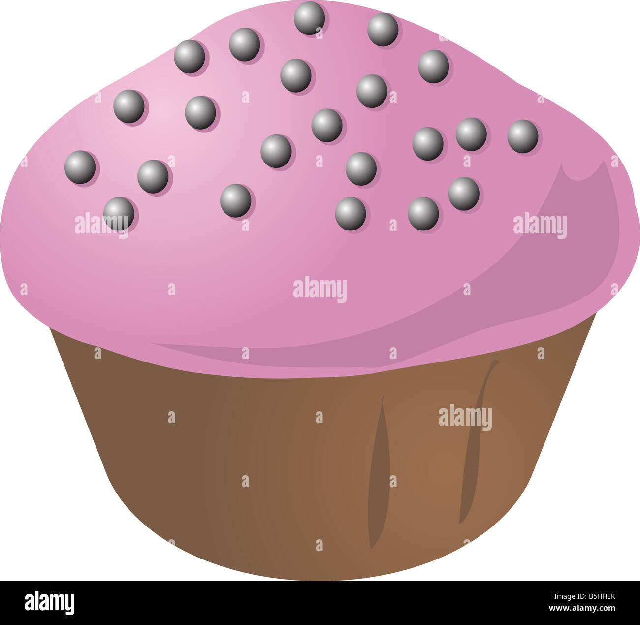 Cupcake with pink icing and silver decoration sprinkles Stock Photo - Alamy