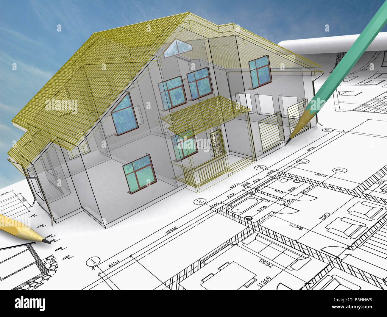 Residential house on architect s drawing Stock Photo - Alamy