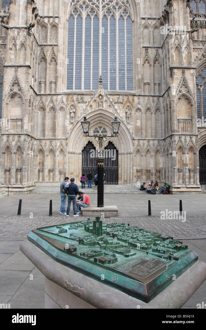 A bronze model of York city in front of York Minster, England Stock ...
