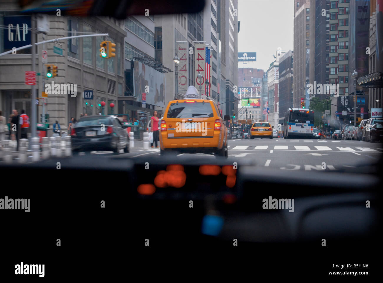 New York seen from a taxi, looking through the front window Stock Photo ...