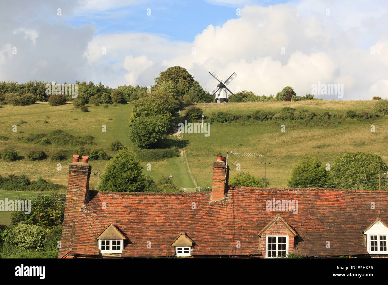 Ibstone windmill looking over the village of Turville Buckinghamshire ...