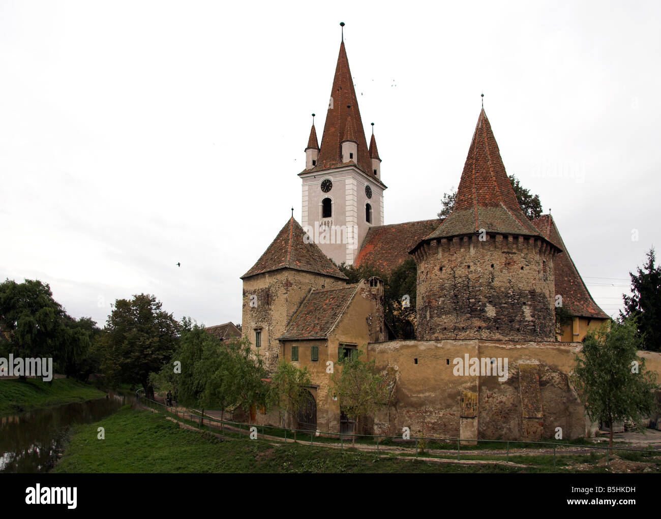 14th Century fortified church, Cristian, near Sibiu, Transylvania ...