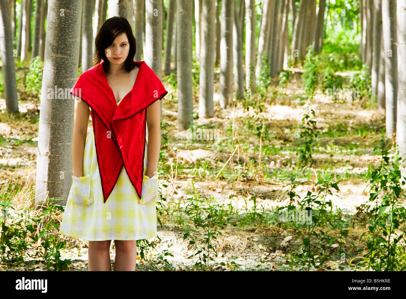 Beautiful woman staring at camera in a forest Stock Photo - Alamy