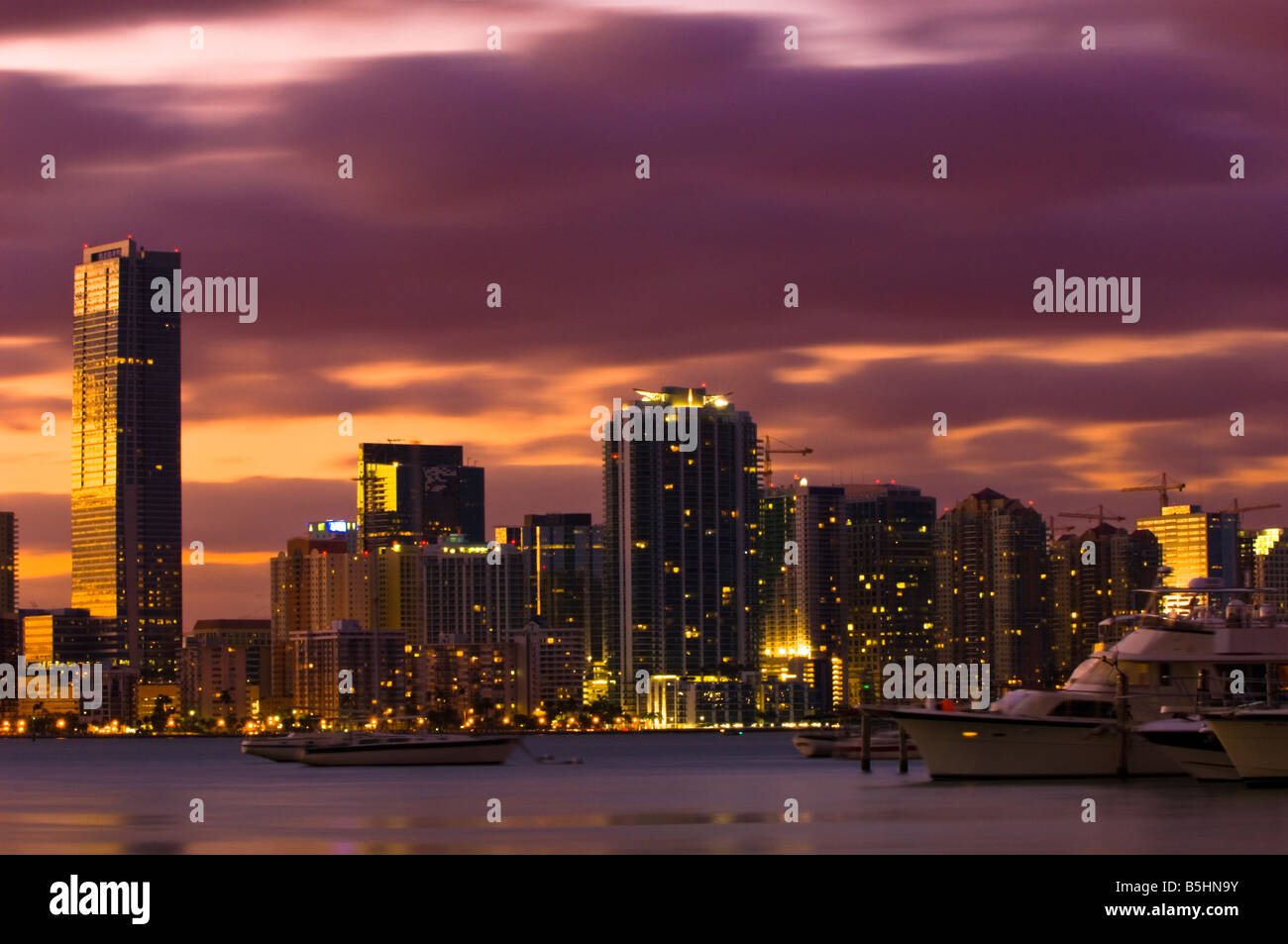 United States Of America Florida panorama of Miami Downtown at dusk ...
