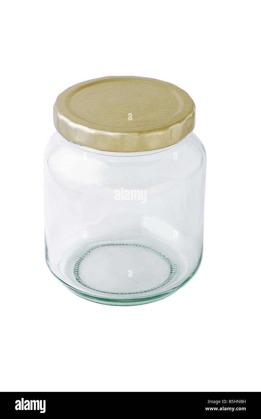 Empty glass container with lid on white background Stock Photo - Alamy
