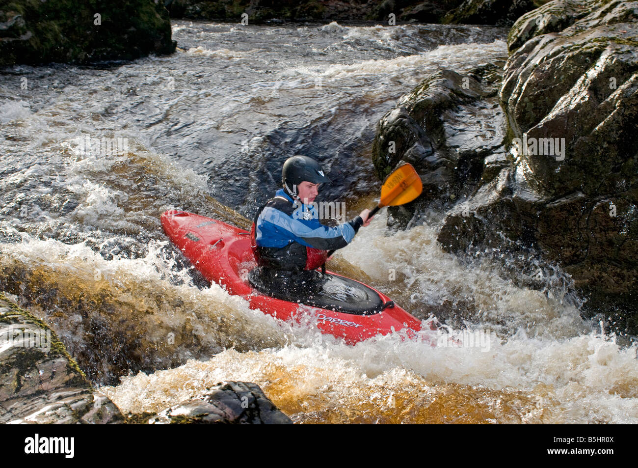 White water kayaking on the River Findhorn in Winter Moray Grampian ...