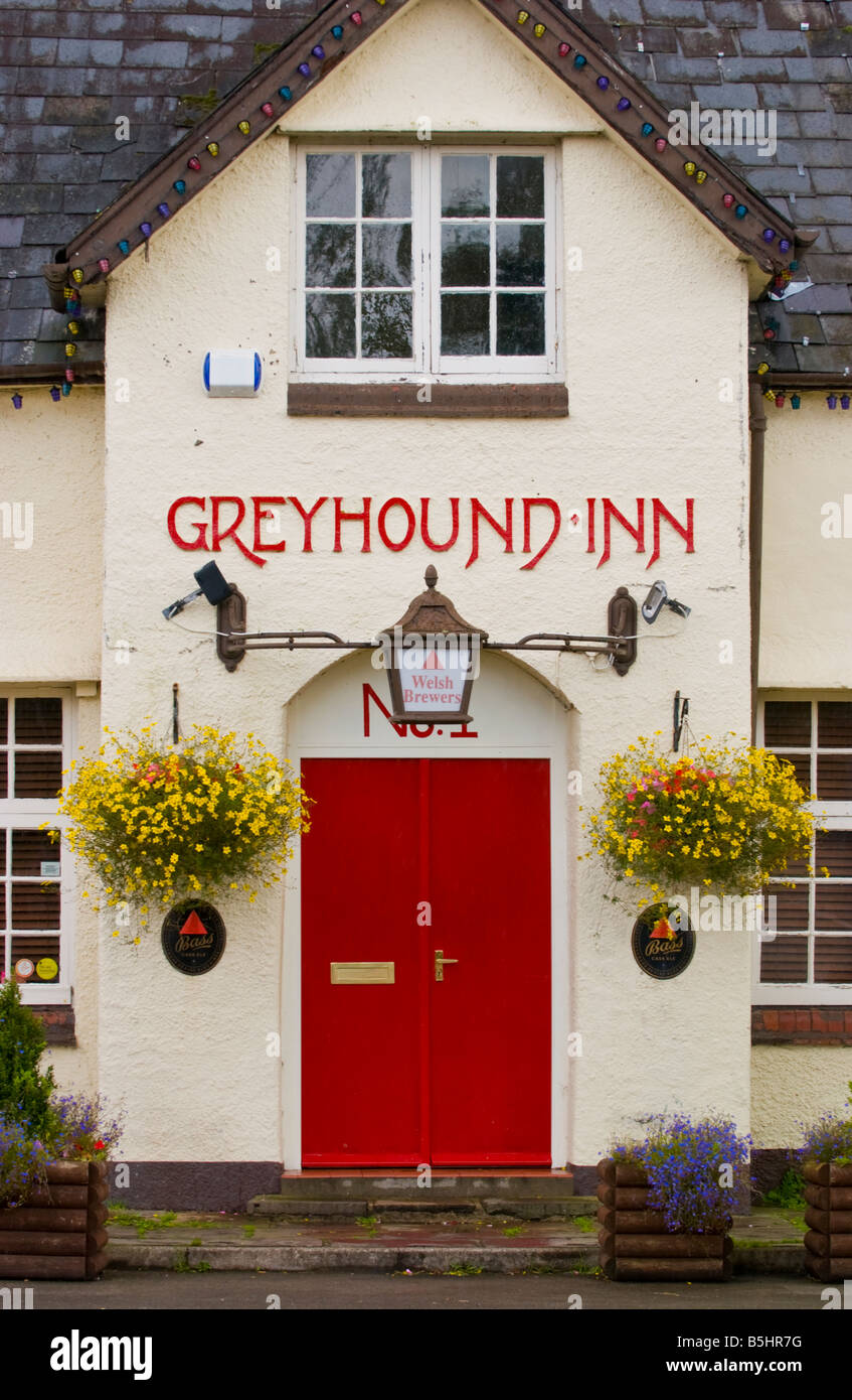 Exterior of Greyhound Inn pub in the rural market town of Usk ...