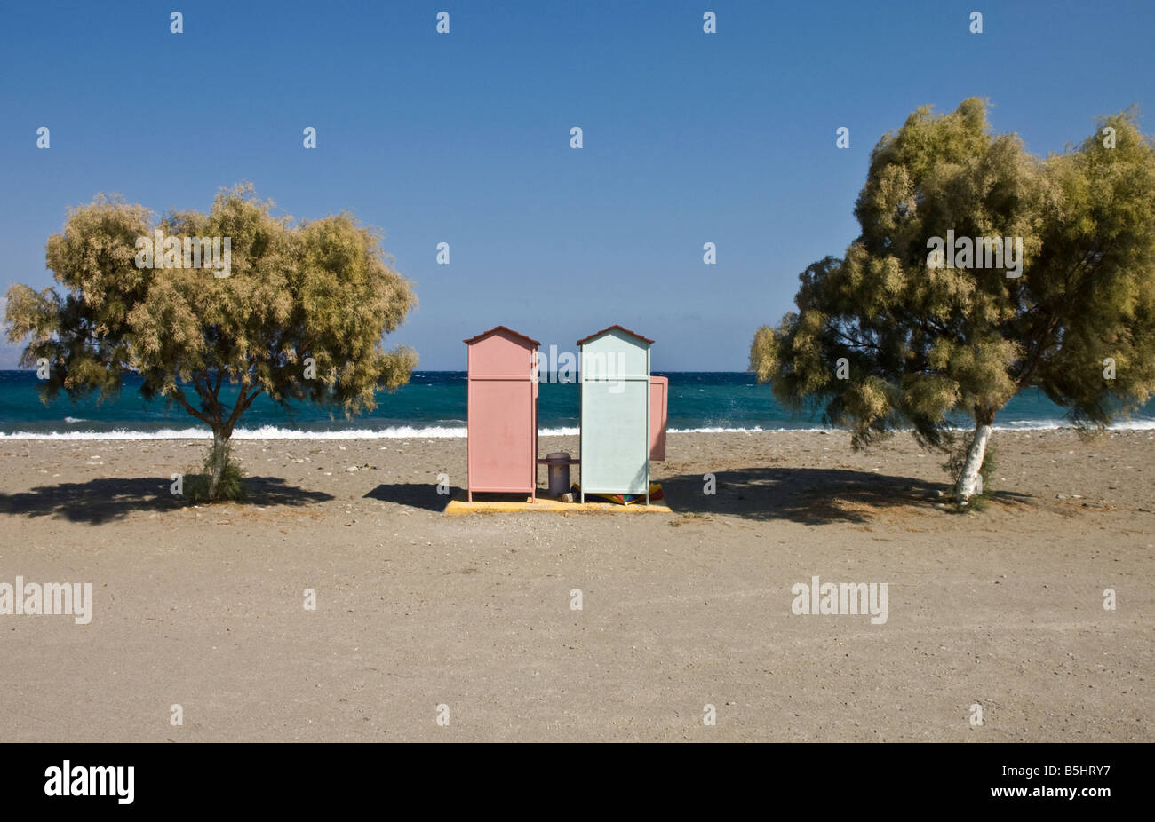 Changing huts on Platia Ammos beach Northern Kythira Greece Stock Photo ...