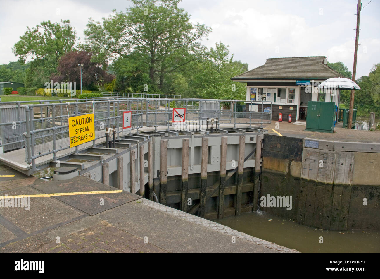 closed Lock Gates and Lock Keepers Hut Molesey Lock River Thames Surrey ...