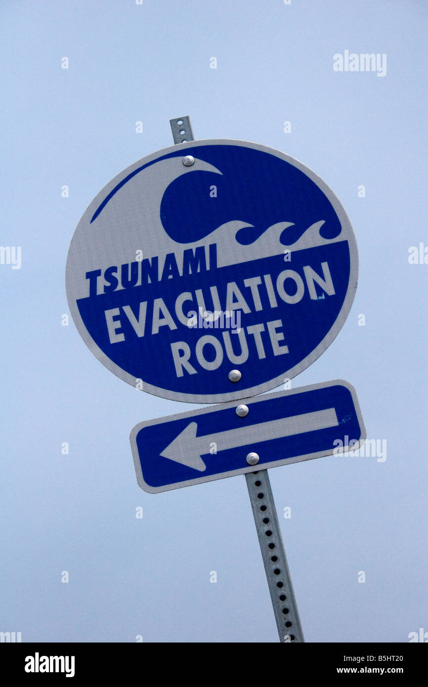 Tsunami evacuation route sign Stock Photo - Alamy