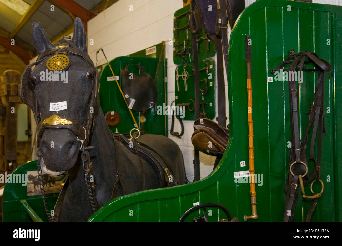 Horse harness display in Usk Rural Life Museum in the rural market town ...
