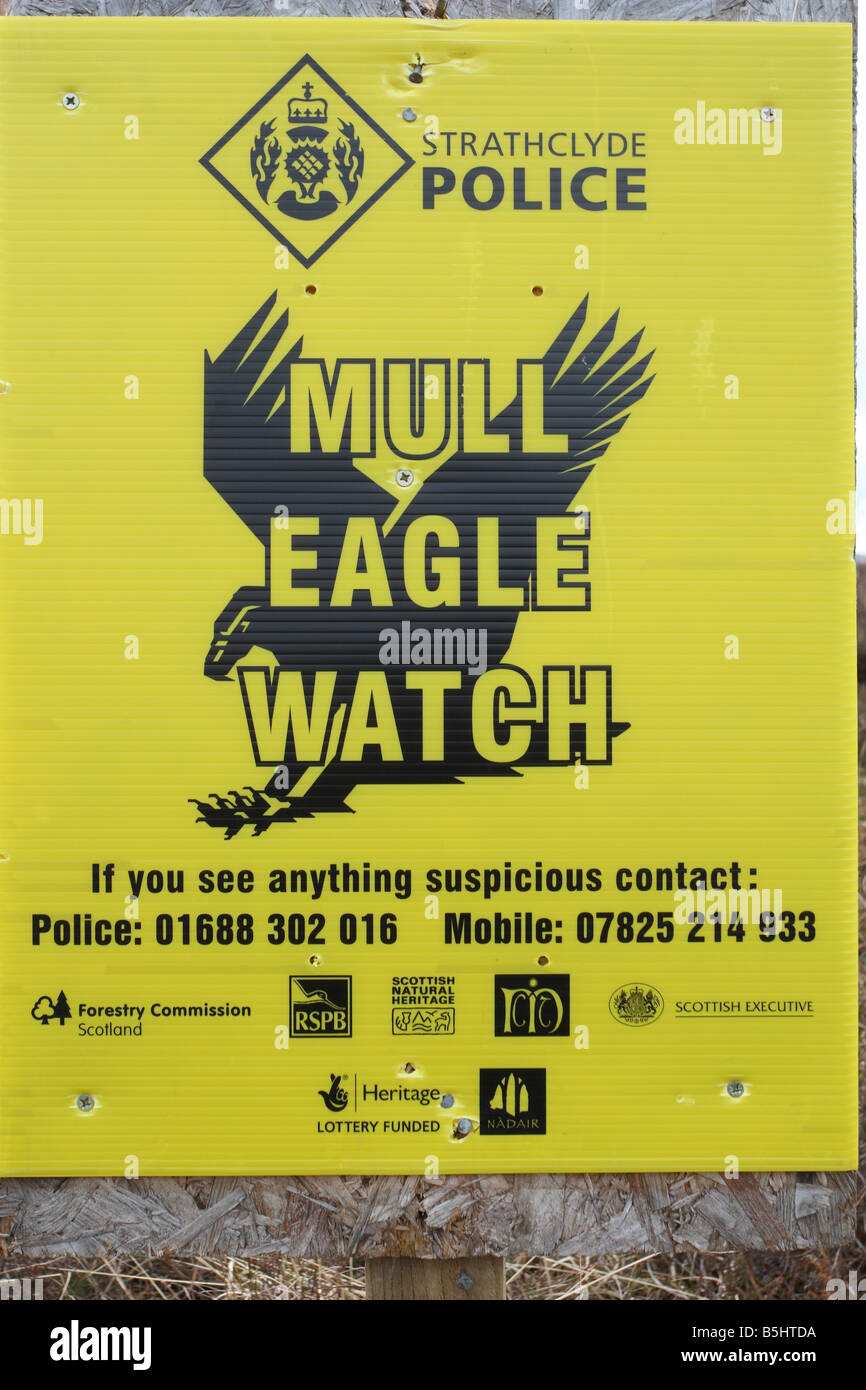 SIGN SHOWING EAGLE PROTECTION ON ISLE OF MULL Stock Photo - Alamy