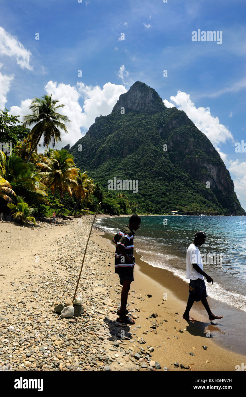 A VIEW OF THE MOUNTAIN PETIT PITON FROM A BEACH NEAR SOUFRIERE ST LUCIA ...