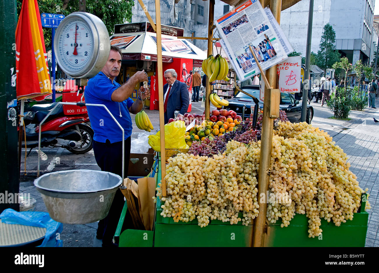 Plaka Greengrocer market food fruit shopping district grapes Athens ...