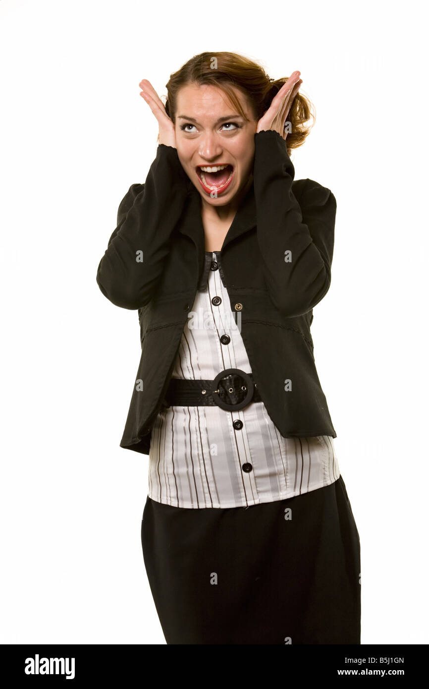 Woman covering ears Stock Photo - Alamy