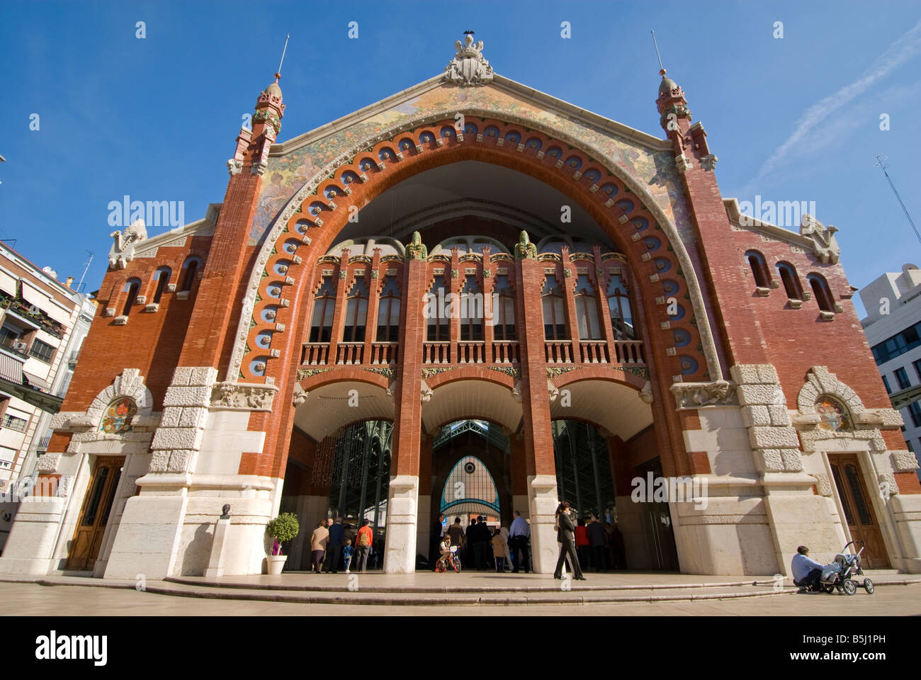 Entrance to the former market hall Mercado de Colón in the city of ...