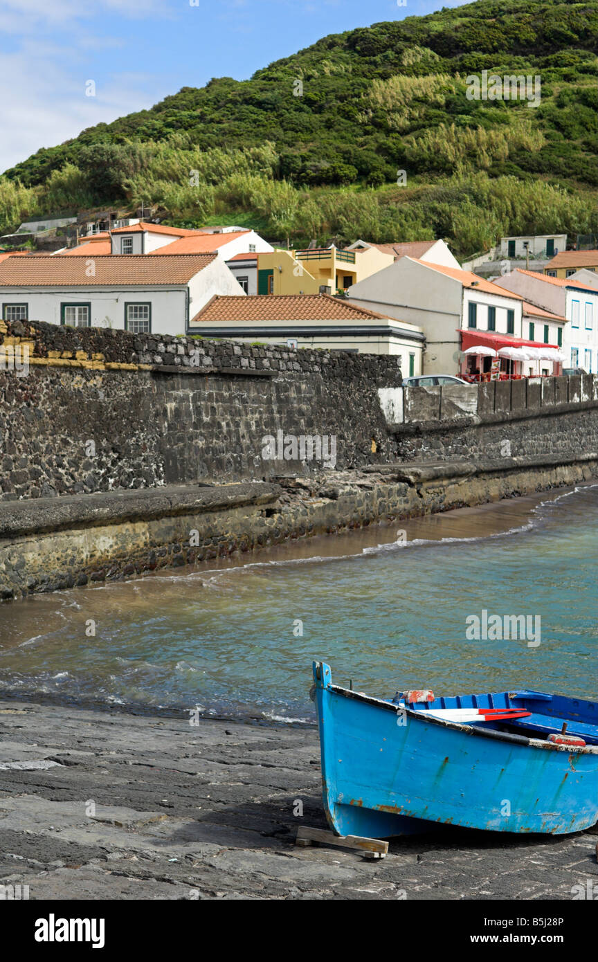 Row boat on slip of Baia do Porto Pim bay Horta Faial Island Azores ...