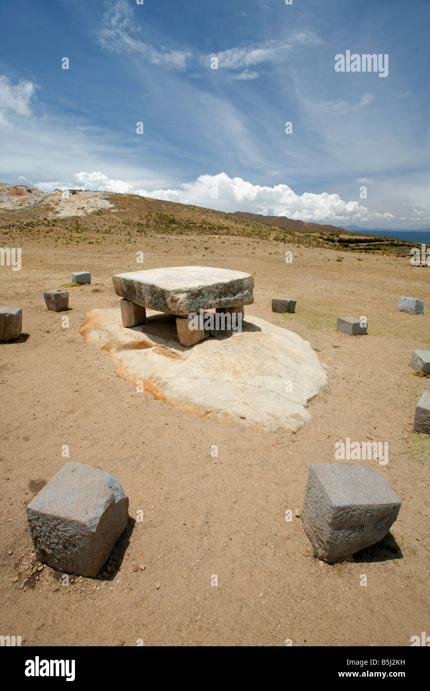 Sacrificial Altar on the Isla del Sol, centre of the Inca world, in ...