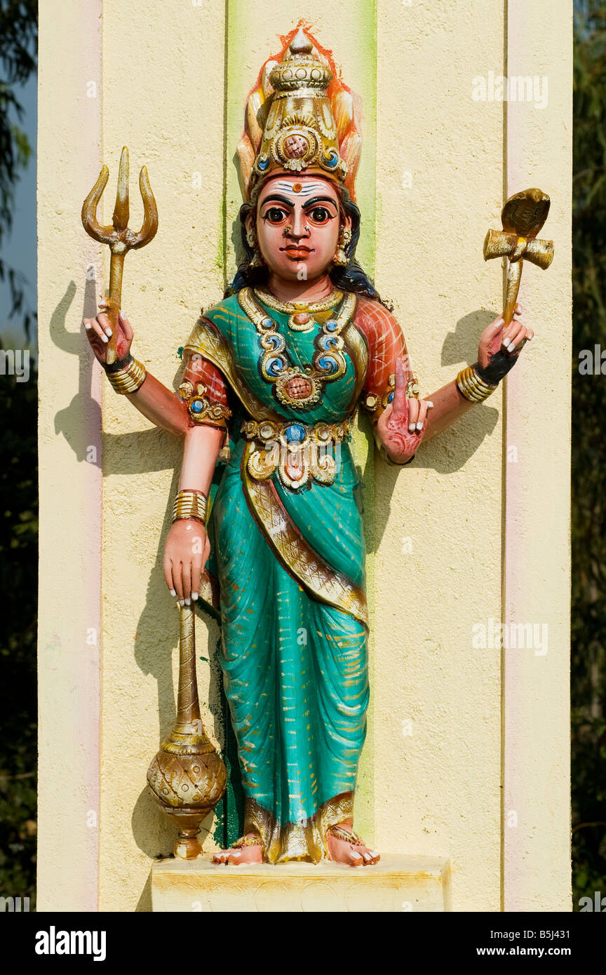 Durga statue on temple archway entrance. Andhra Pradesh, India Stock ...