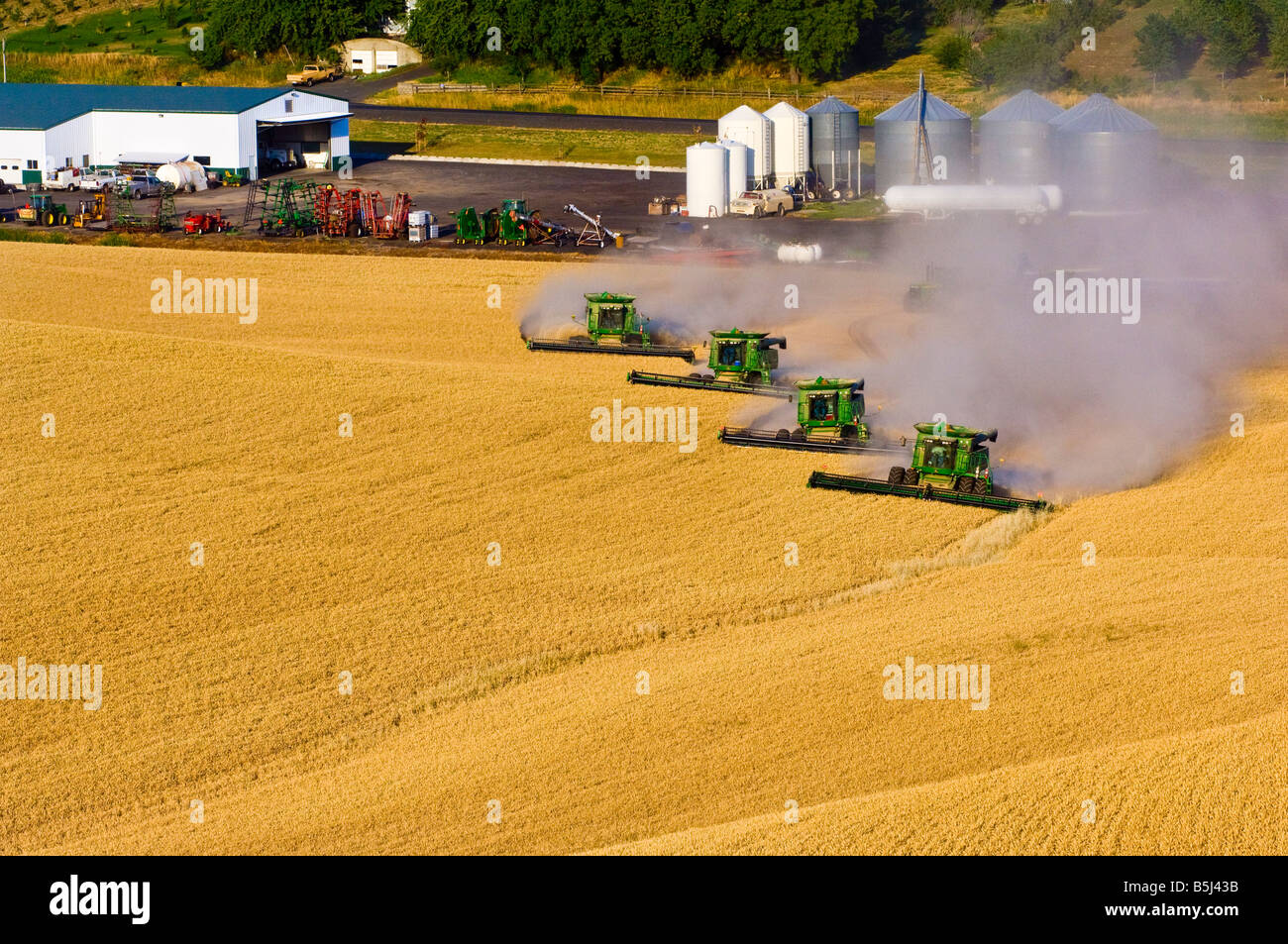 Multiple combines harvesting wheat in hi-res stock photography and ...
