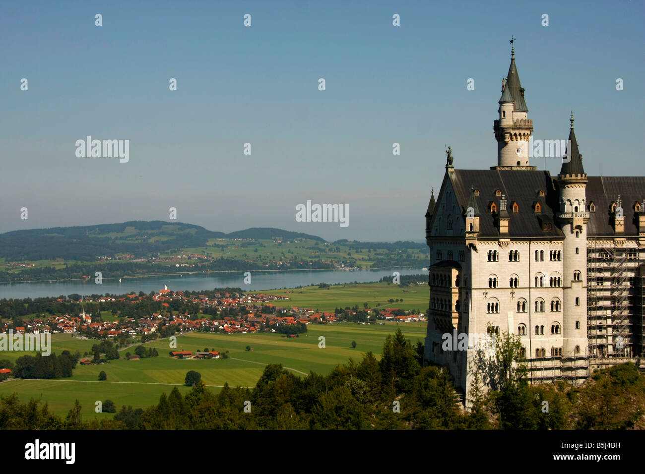 Neuschwanstein Castle and lake Forggensee in Schwangau near Fuessen ...