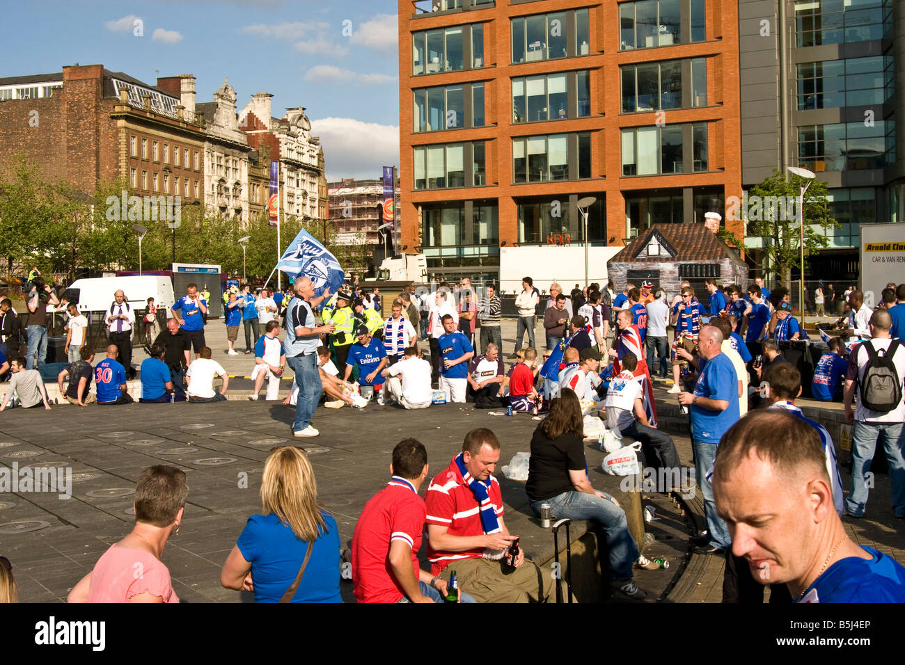 Scottish Rangers Supporters gather on Piccadilly Gardens in Manchester ...