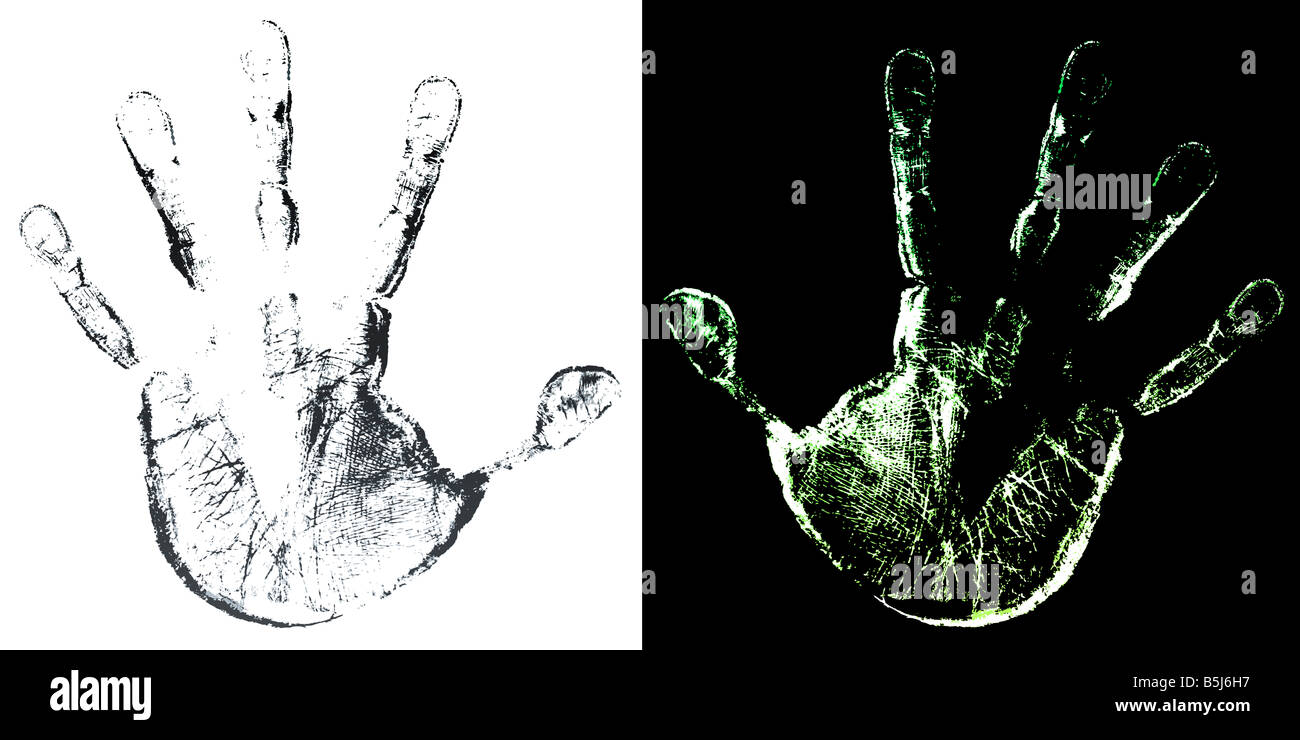 Vector illustration of a highly detailed hand print trace in two color ...
