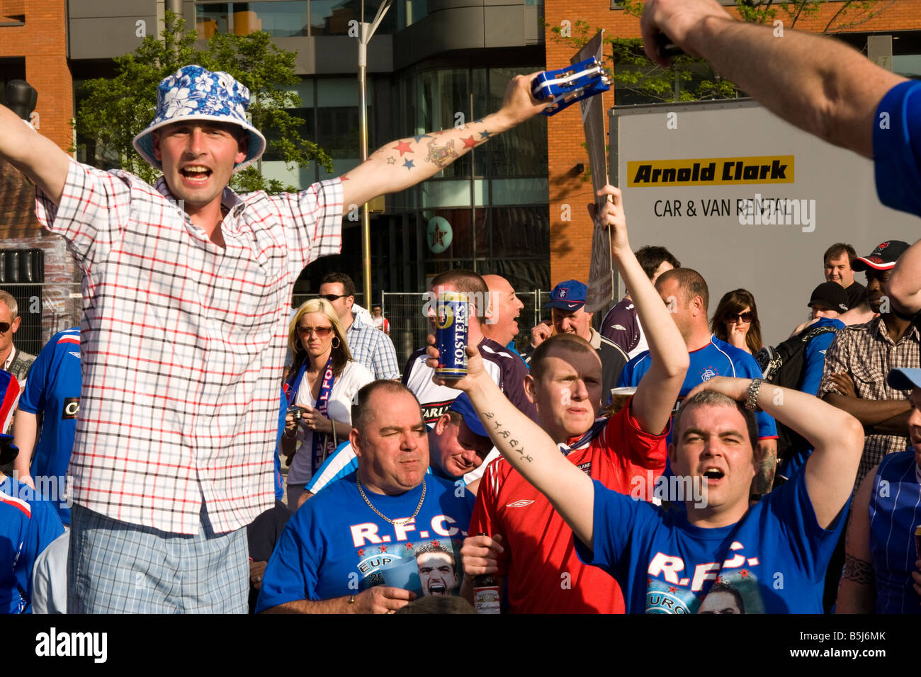 Scottish Rangers Supporters gather on Piccadilly gardens in Manchester ...