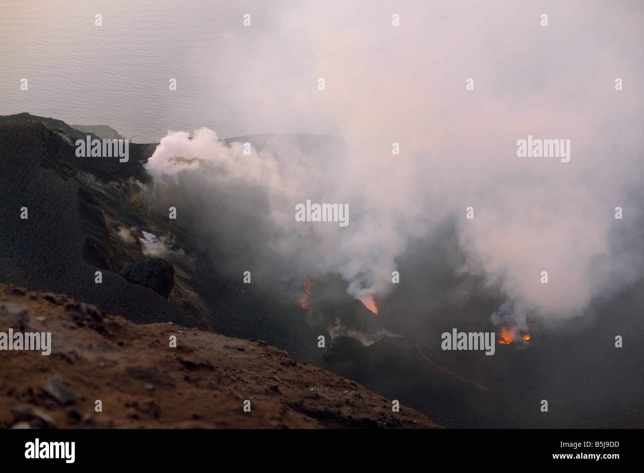 Steaming vents inside Stromboli volcano's crater Stock Photo - Alamy