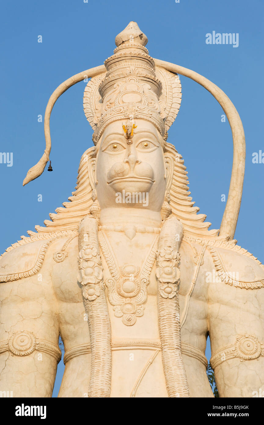 Hanuman statue in the morning light against a blue sky. Andhra Pradesh ...