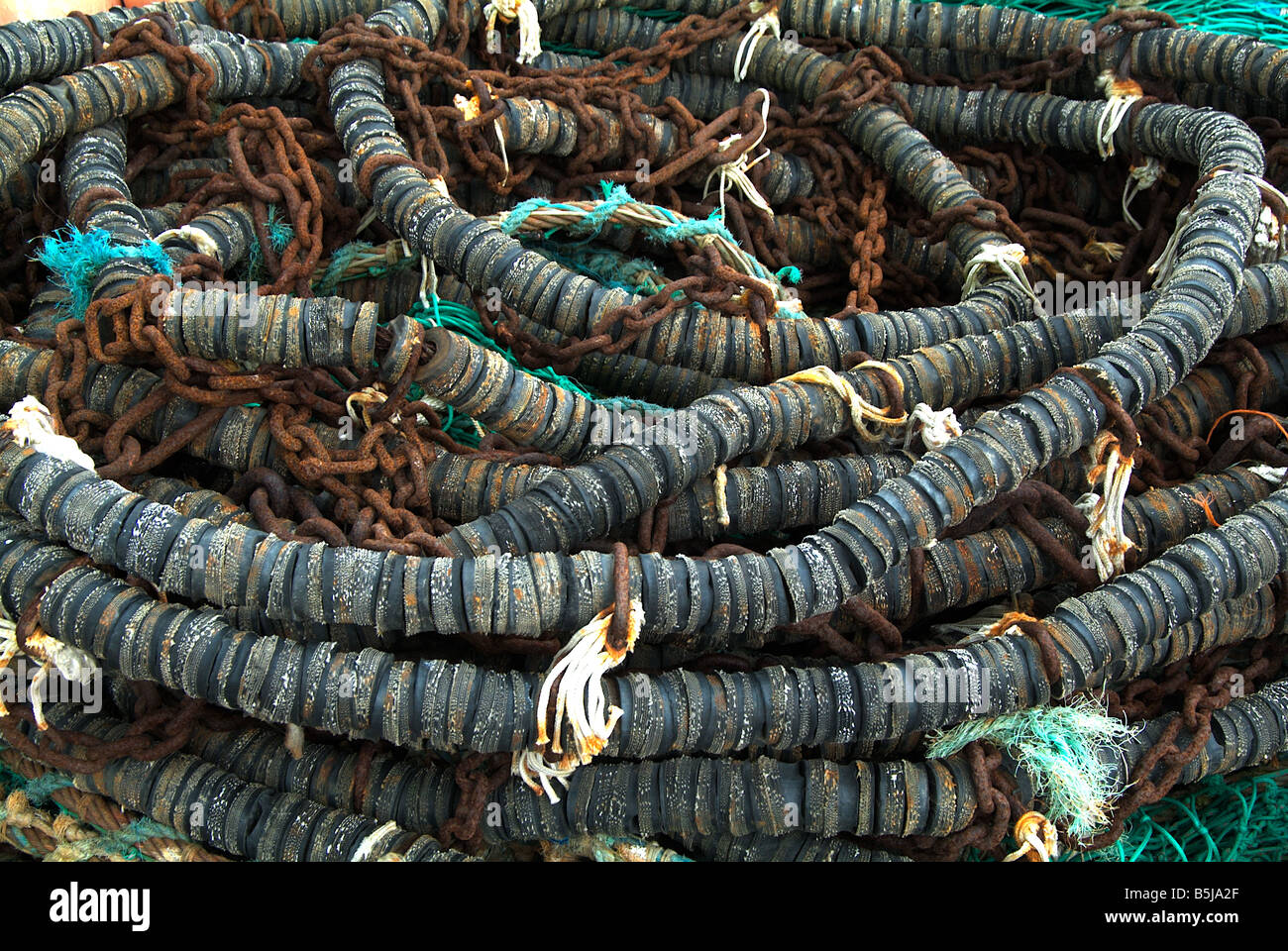 chain float harbour dock boat ship fishing fish net chain Stock Photo ...