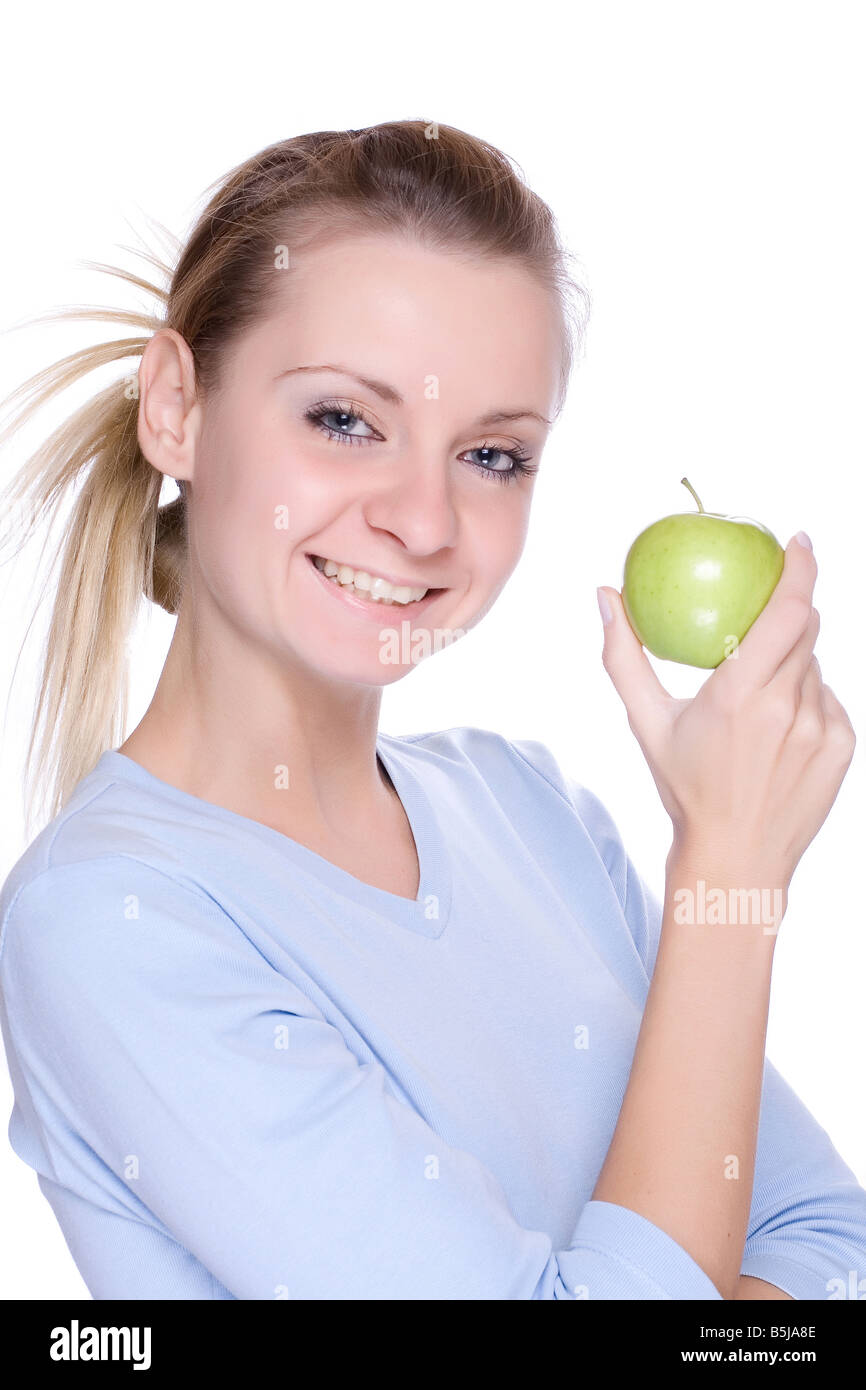 girl holding apple in his hands Stock Photo - Alamy
