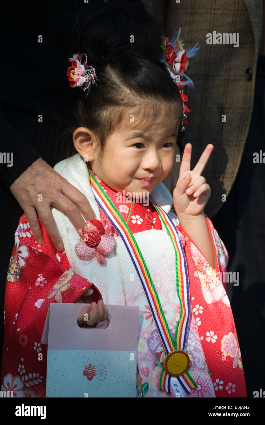 Three-year-old girl in a hifu for Shichi-go-san celebrations at Meiji ...