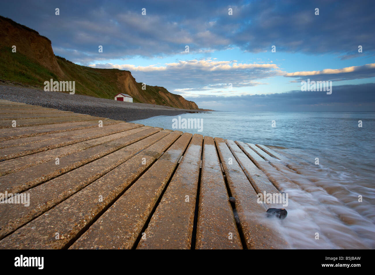 Looking towards Weybourne from the lifeboat slipway at Sheringham on ...