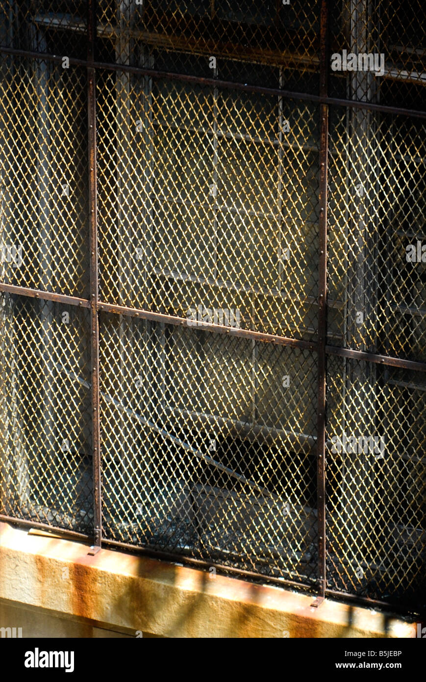 Windows with iron netting on Ellis Island New York Stock Photo - Alamy