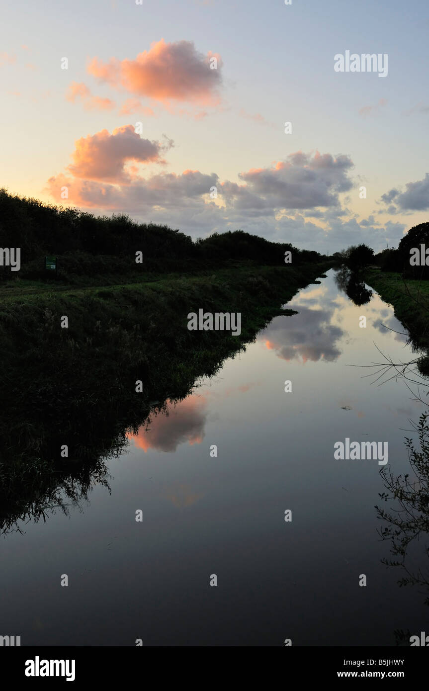 Sunset on Huntspill River Shapwick Heath Somerset Levels Stock Photo ...