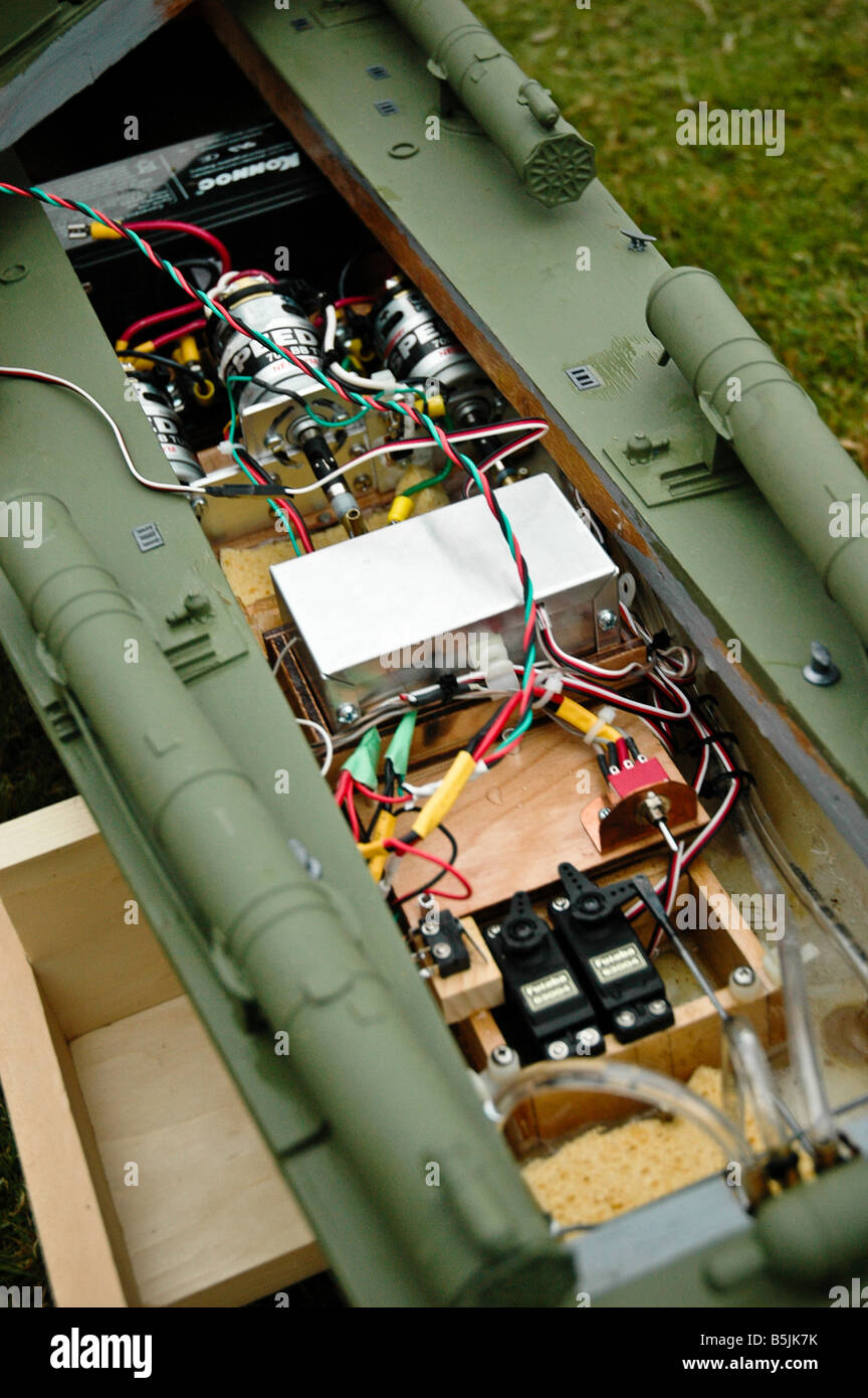 The inside electronics of a model boat Stock Photo - Alamy