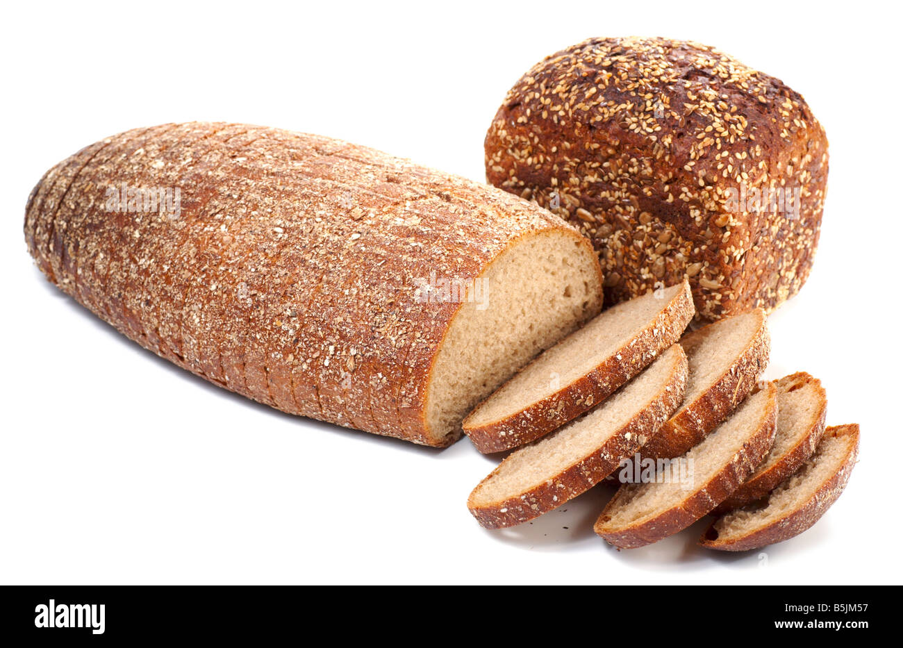 loafs of whole wheat and rye bread isolated on white background Stock ...