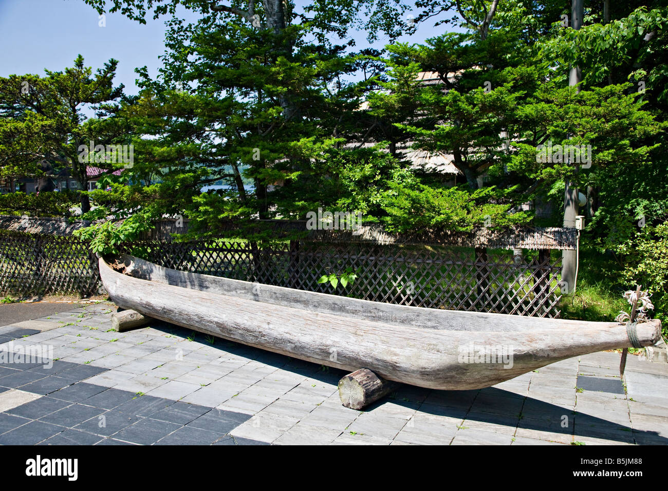 Ainu canoe, Ainu Village and Museum on Lake Poroto, Shiraoi, Hokkaido ...