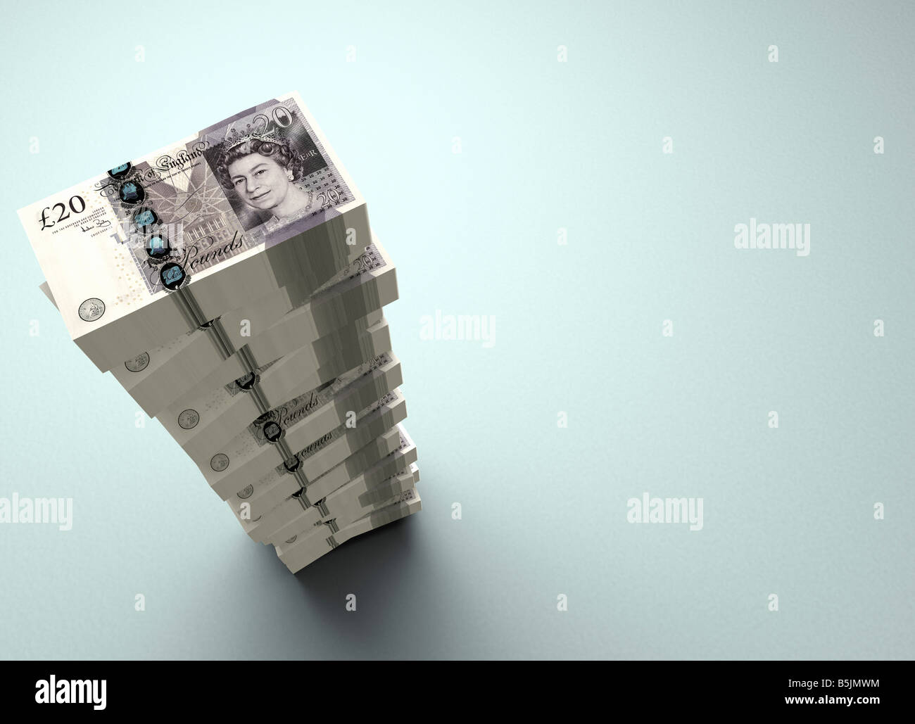 Large stack of £20 pound British bank notes on plain background Stock ...