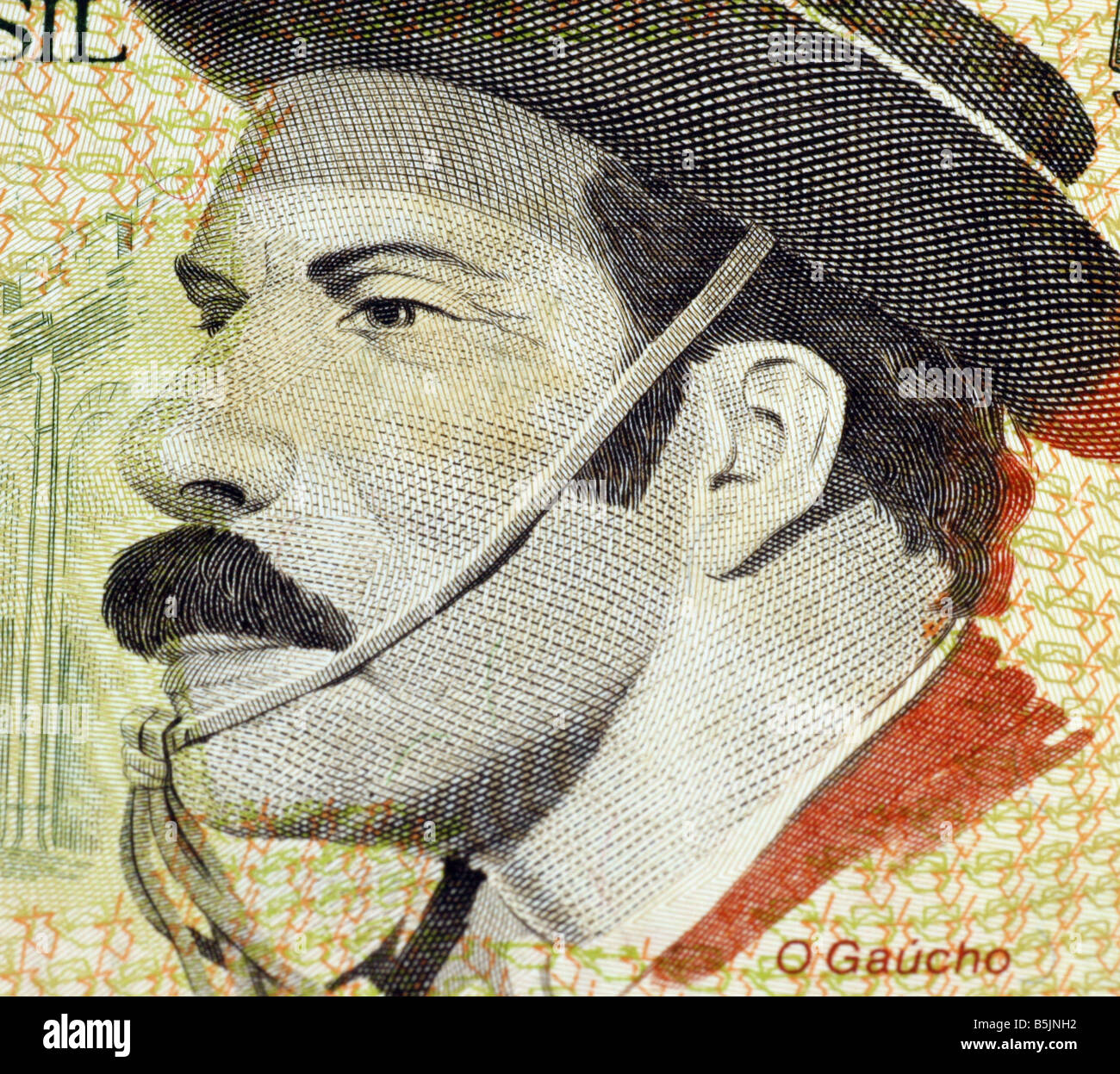 Cowboy portrait from south Brazil on 5000 Cruzeiros Reais Banknote ...