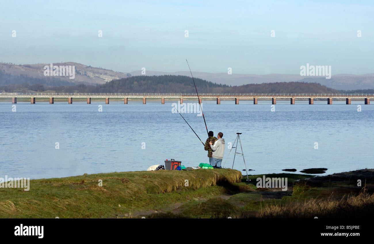 Fishermen at Arnside in Cumbria, on the estuary of the Kent River Stock ...
