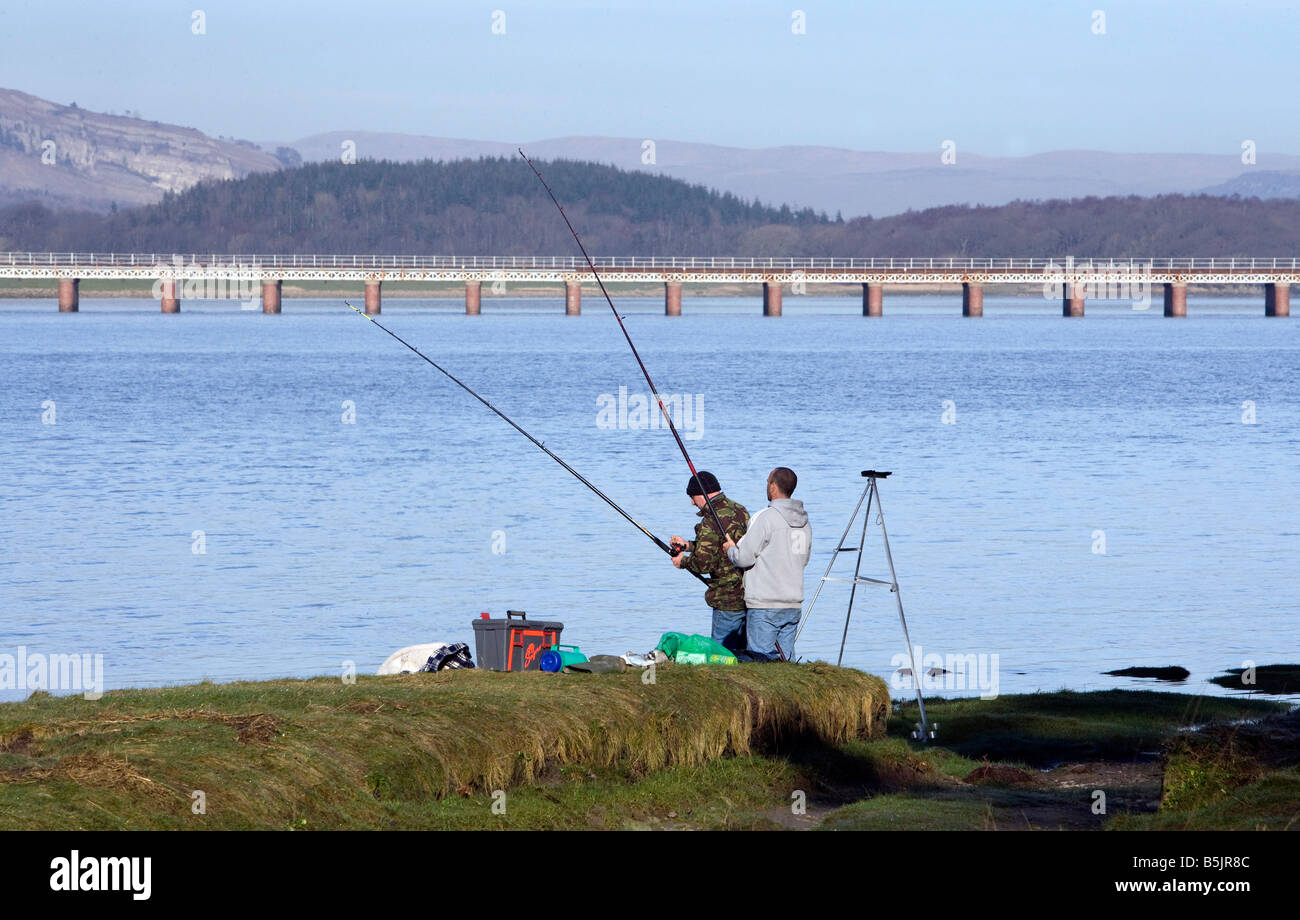 Fishermen at Arnside in Cumbria, on the estuary of the Kent River Stock ...