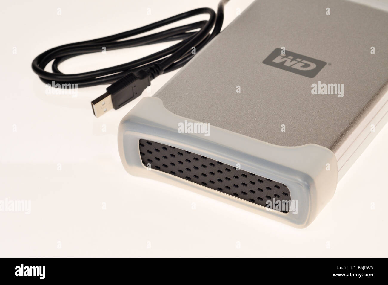External computer hard drive with USB cable on white background Stock ...