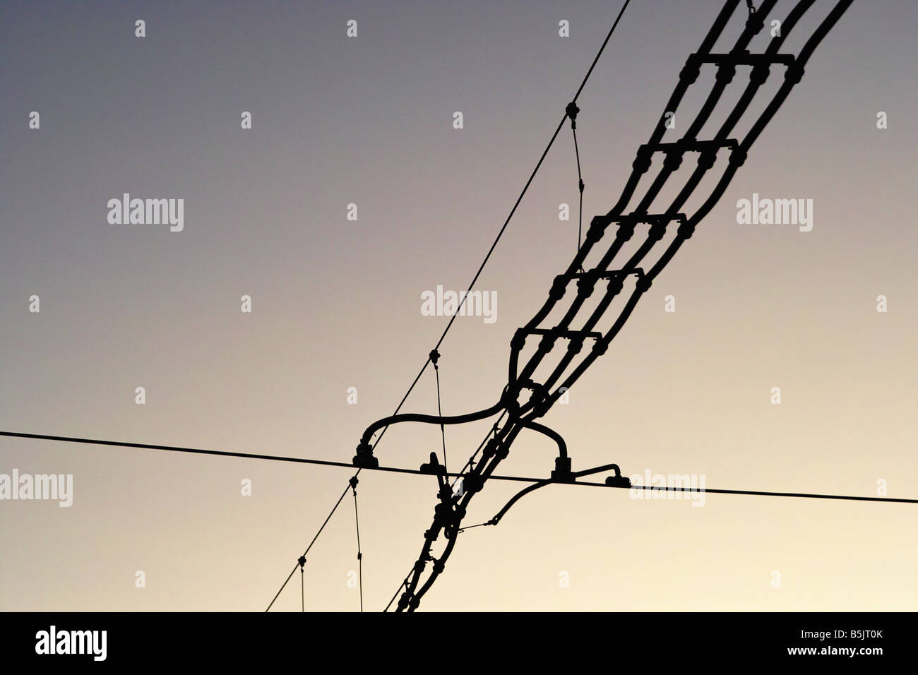 Connection of a tram power supply wires Stock Photo - Alamy