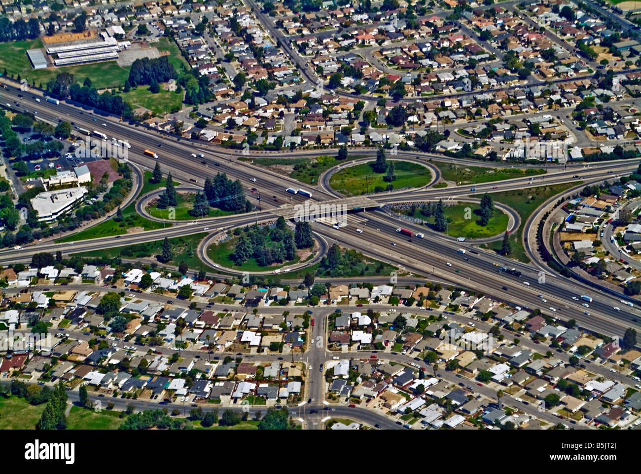 Aerial view of freeway interchange near San Francisco CA Airport around ...