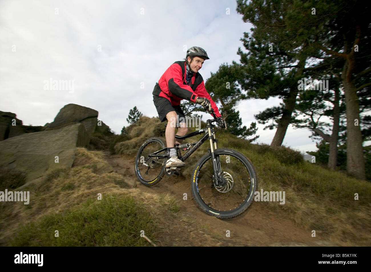 A mountain biker riding on a trail Stock Photo - Alamy