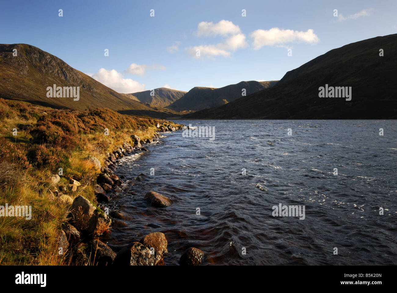 A sunny winter afternoon looking across Loch Callater and the Jocks ...